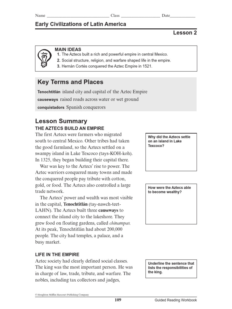 Aztec Guided Reading | PDF | Hernán Cortés | Mesoamerica