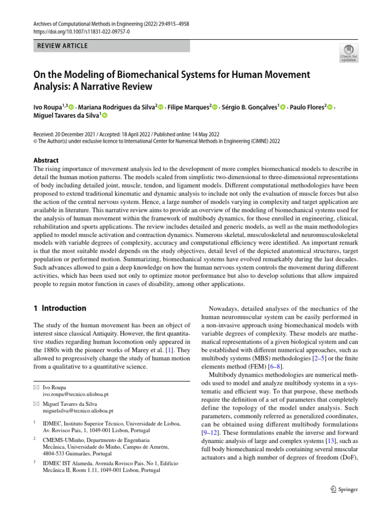On The Modeling of Biomechanical Systems For Human Movement | PDF ...