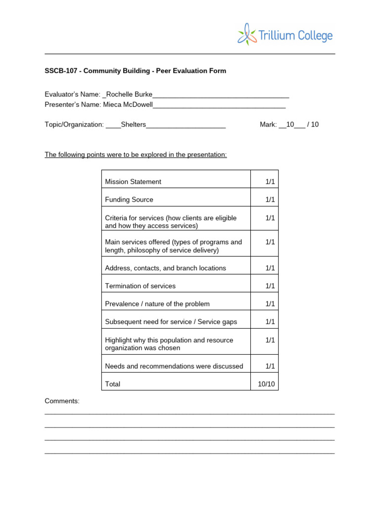SSCB-107 - Peer Evaluation Handout Mieca MCD | PDF
