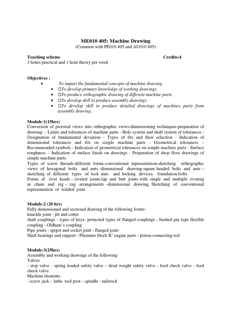 ME010 405 Machine Drawing Syllabus - S 4 ME | PDF | Technical Drawing ...