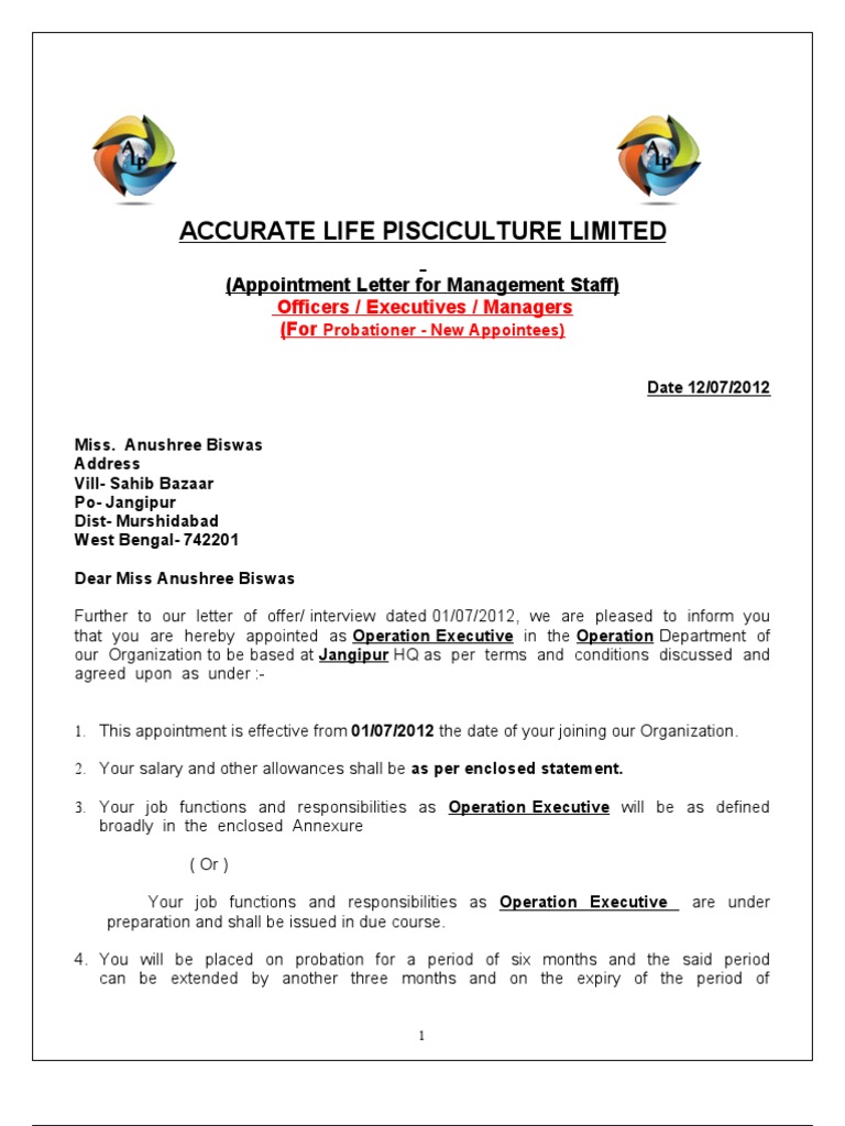 Appointment Letter Format | Income Tax | Employment