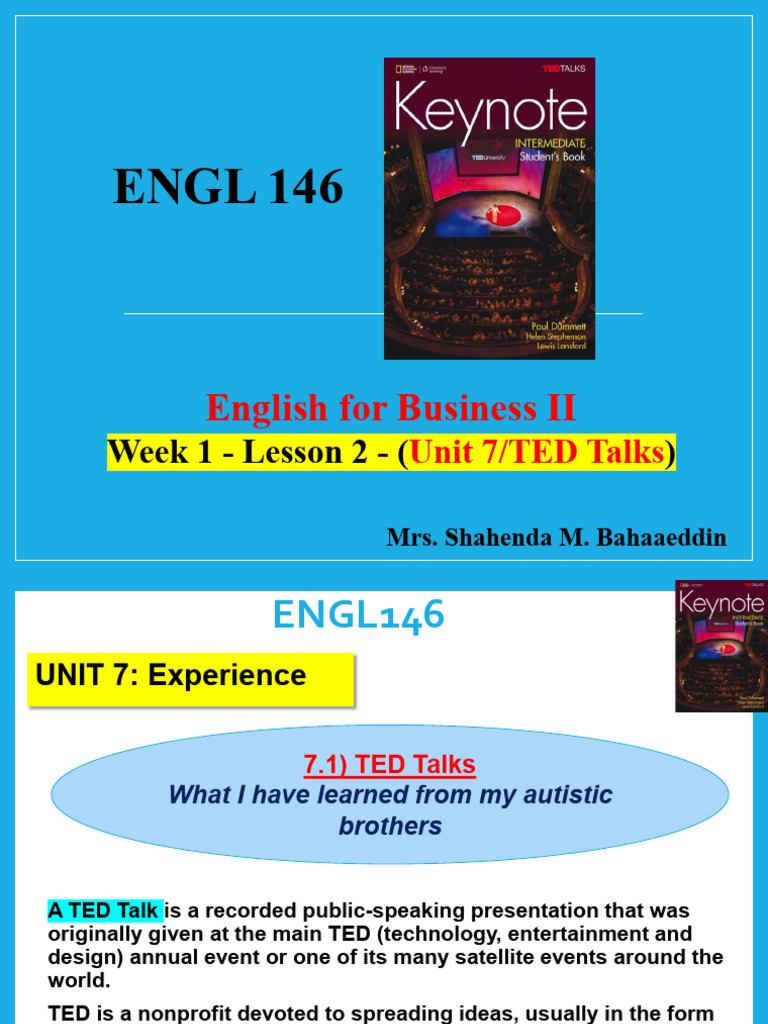 Week 1-Lesson 2-Engl 146-Unit 7 (Ted Talks) | PDF