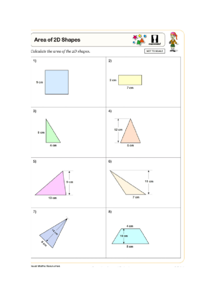 Area of 2D Shapes Worksheet | PDF