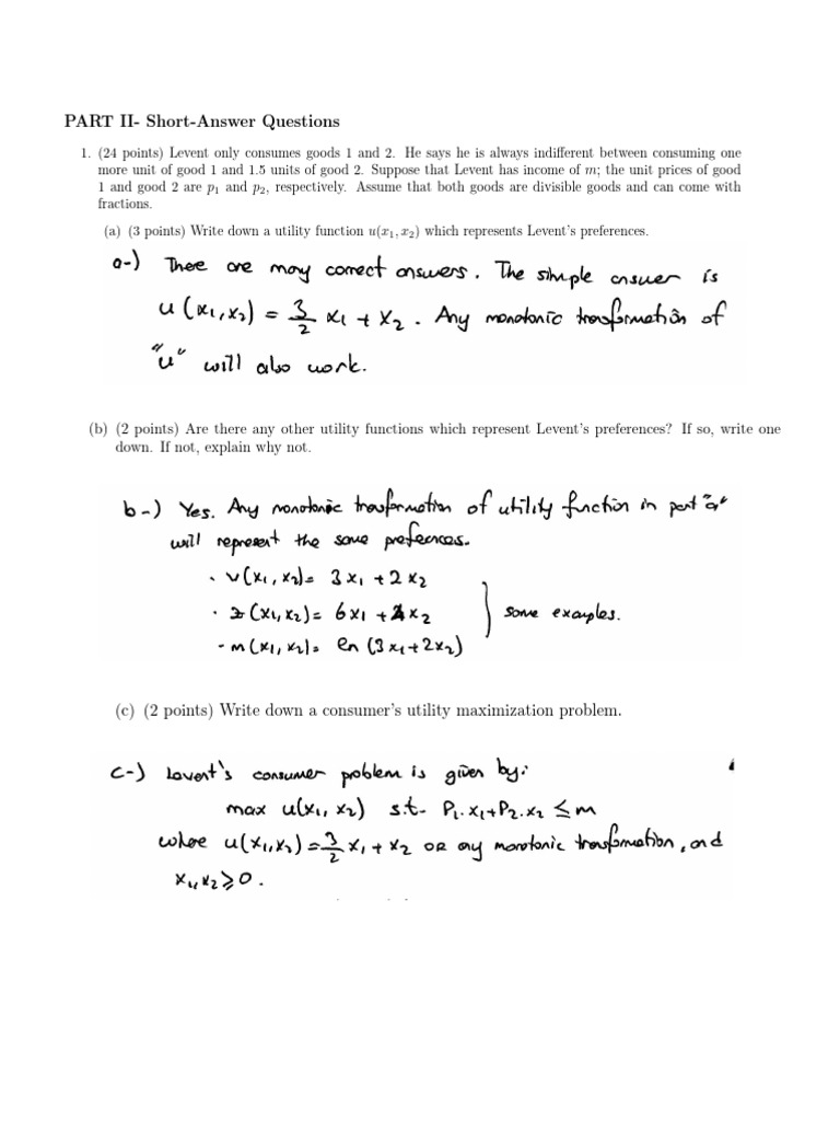Exam 1 Practice Short Answer Qi | PDF | Utility | Marketing