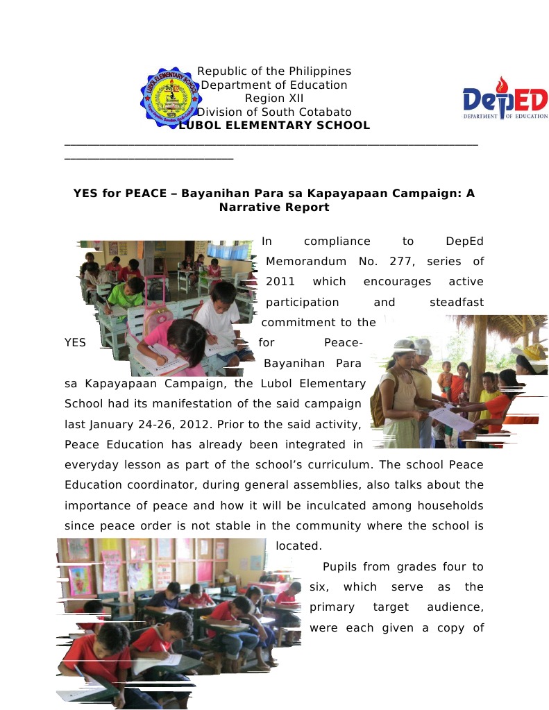 Peace Campaign at Lubol Elementary | PDF | Sharing | Quality Of Life