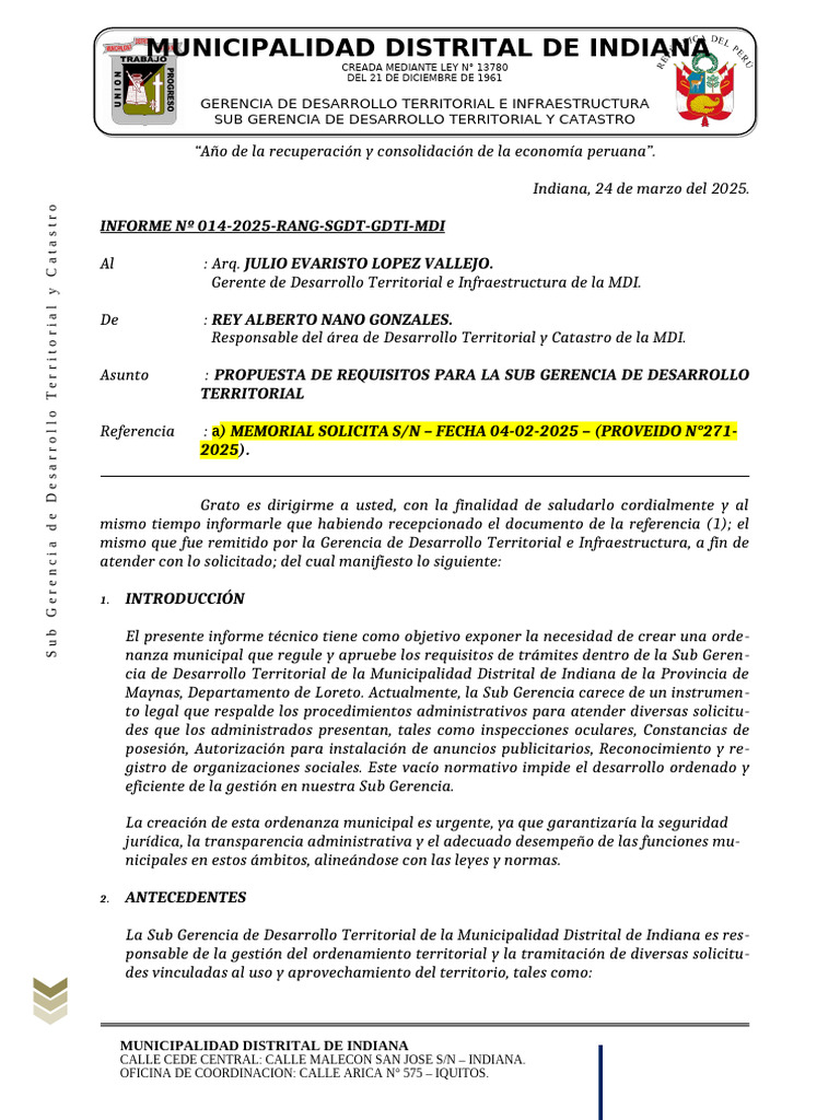 Informe #014-2025-Rang-Sgdt-Gdti-Mdi (Ordenanza para Aprobar Requisitos ...
