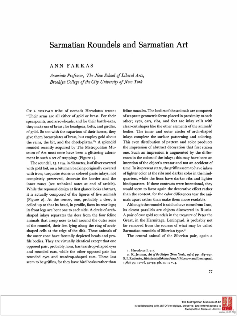 Sarmatian Roundels and Sarmatian Art The Metropolitan Museum Journal V ...