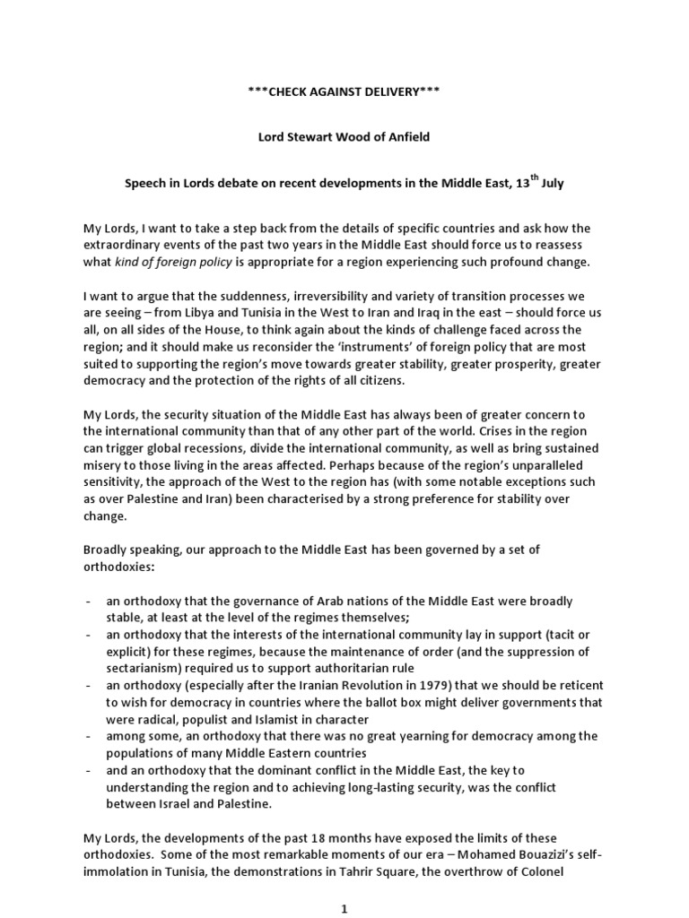 Check Against Delivery | PDF | Egypt | Authoritarianism