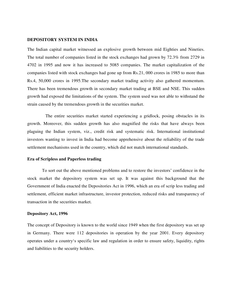 Depository System in India | PDF | Securities (Finance) | Investments ...