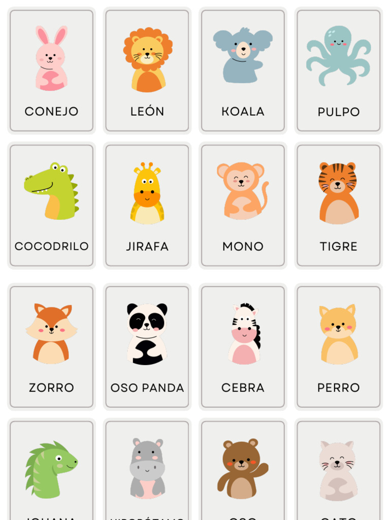 Animales Flashcards de Vocabulario Coloridas | PDF