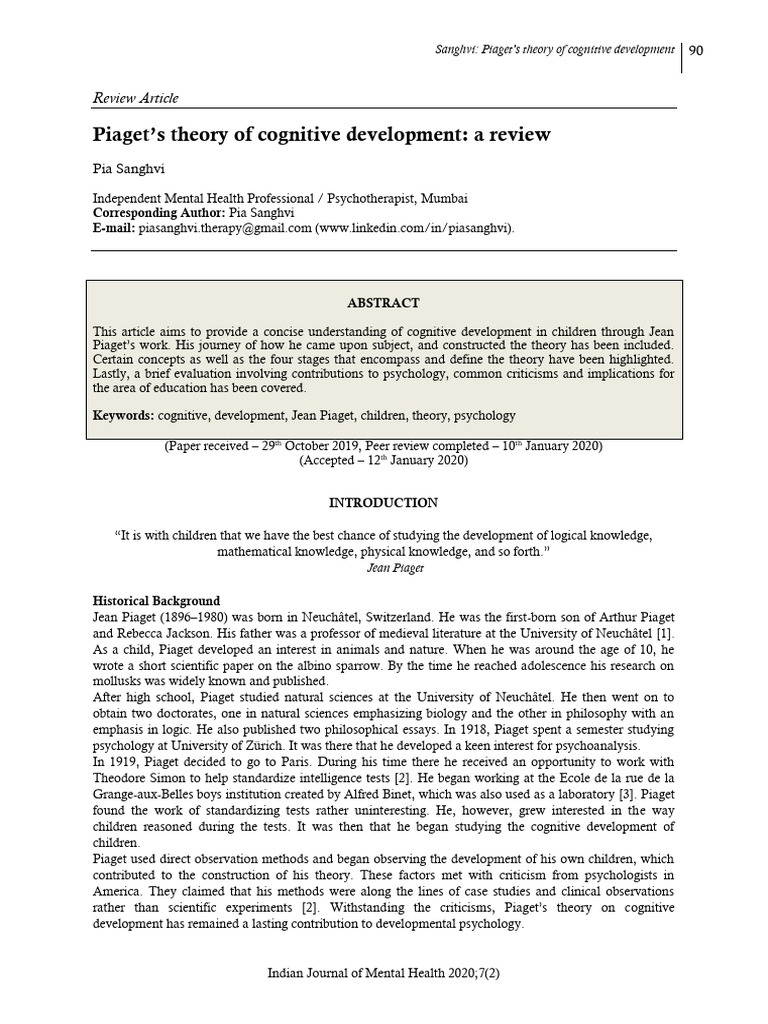 5 Review Article Piagets Theory | PDF | Schema (Psychology) | Cognitive ...