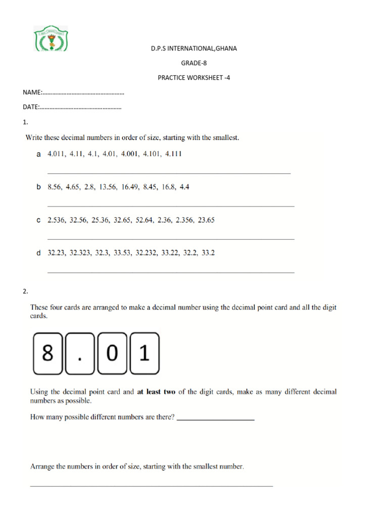 Class 8 Practice Worksheet 4 202526 | PDF