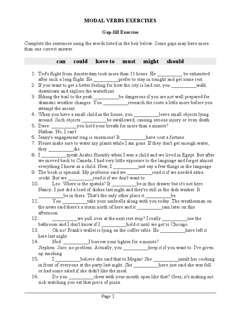 Modal Verbs Exercises and Answers | PDF