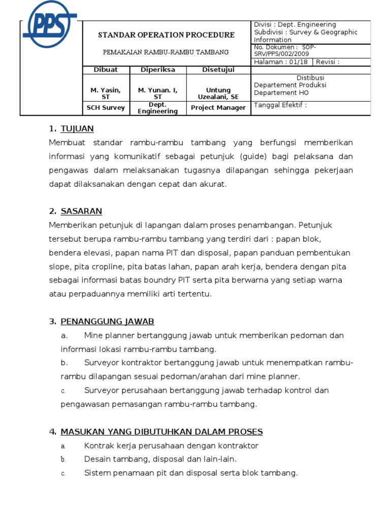 Srvpps0022009 Sop Pemakaian Rambu Rambu Tambang Done | PDF