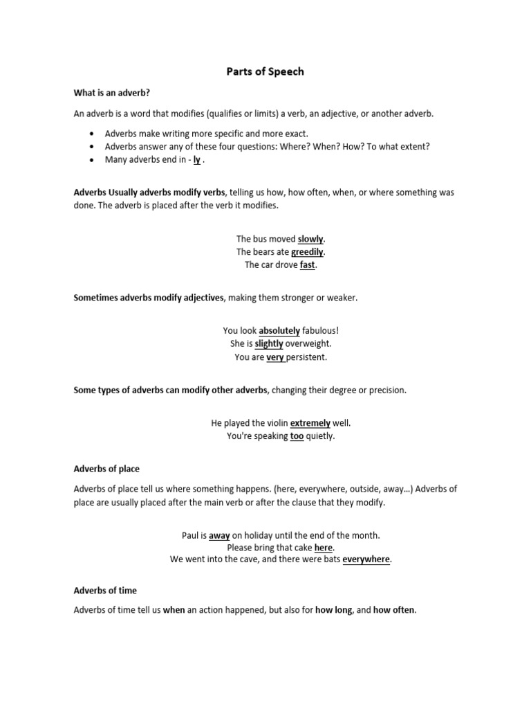 8.2 Parts of Speech What Is An Adverb | PDF | Adverb | Verb