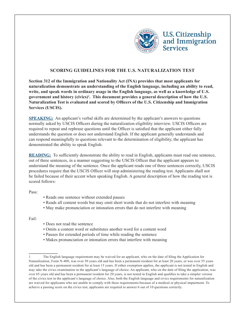 USCIS Naturalization Test Scoring Guidelines | PDF | Test (Assessment ...