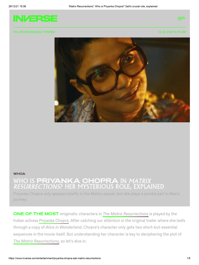 Matrix Resurrections' Who Is Priyanka Chopra Sati's Crucial Role ...