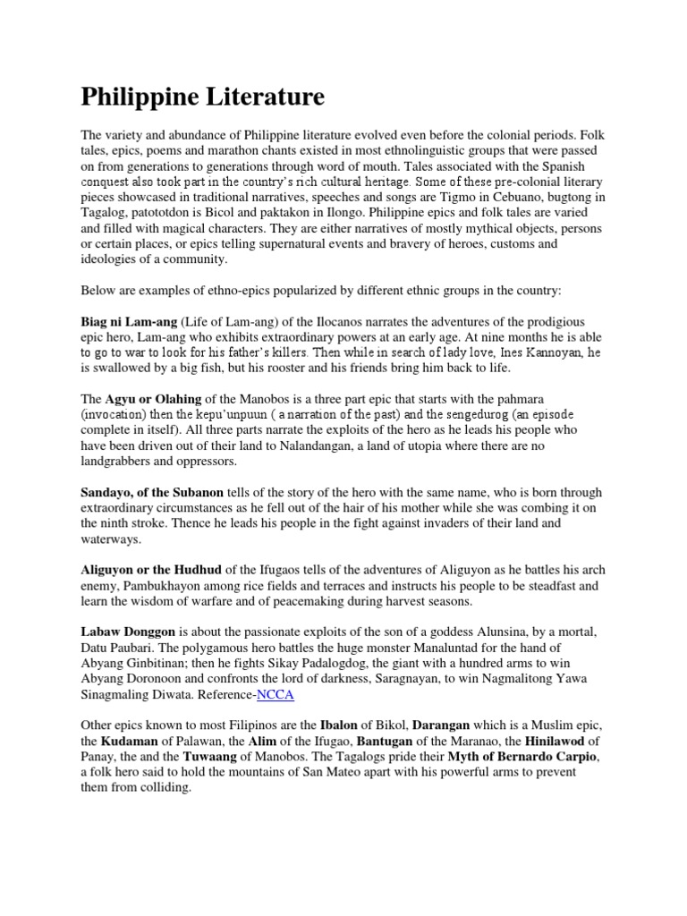 Philippine Literature | PDF | Philippines | Hero