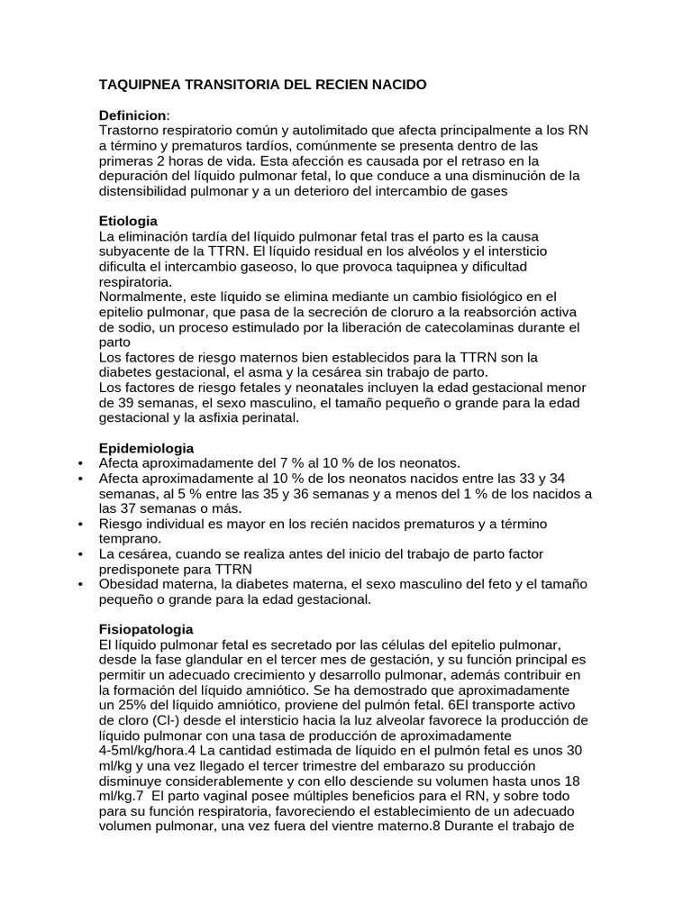 Taquipnea Transitoria Del Recien Nacido | PDF | Sodio | Feto