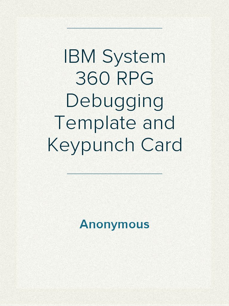 IBM System 360 RPG Debugging Template and Keypunch Card by Archive Classics (Ebook) - Read free ...