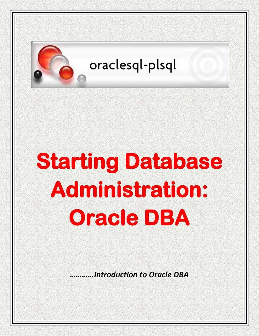 Read Starting Database Administration Oracle Dba Online By Oraclesql Plsql Books