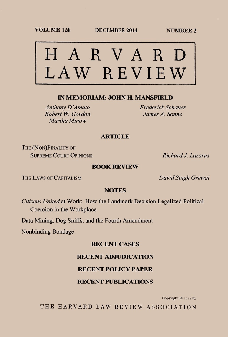 Harvard Law Review: Volume 128, Number 2 - December 2014 by Harvard Law ...