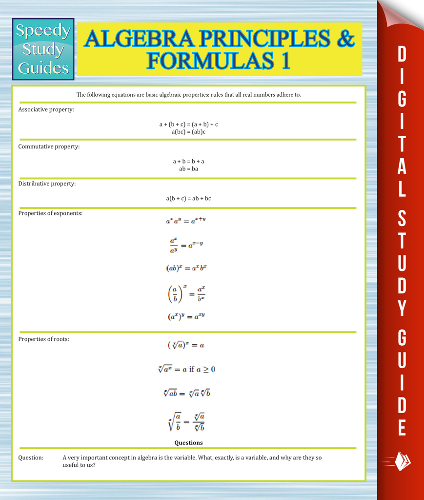 Read Algebra Principles And Formulas 1 (Speedy Study Guides) Online by ...