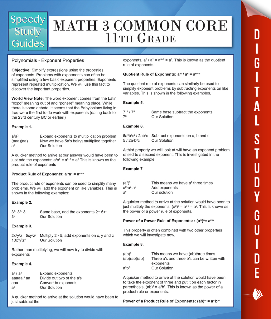 Math 3 Common Core 11th Grade (Speedy Study Guides) by Speedy ...