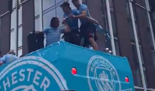 Watch: Jack Grealish Nearly Falls Off Bus TWICE During Man City Title ...