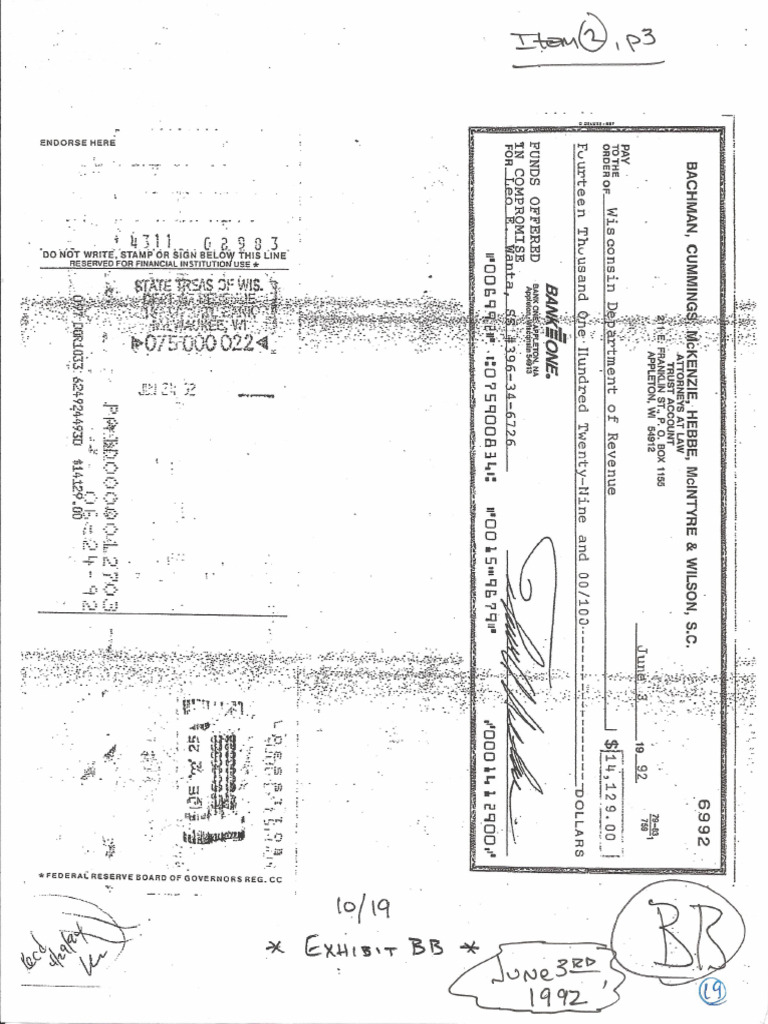 Lee Wanta: Wdor_cashed_acceptance of Check No. 6992_dated Jun3 1992 ...